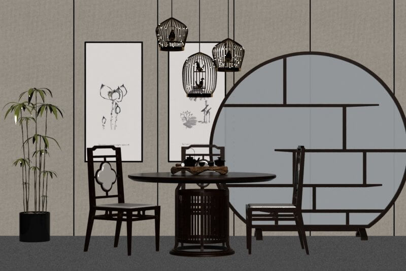 New Chinese Style Living Room Table and Chair Set - Free 3D Model by ...