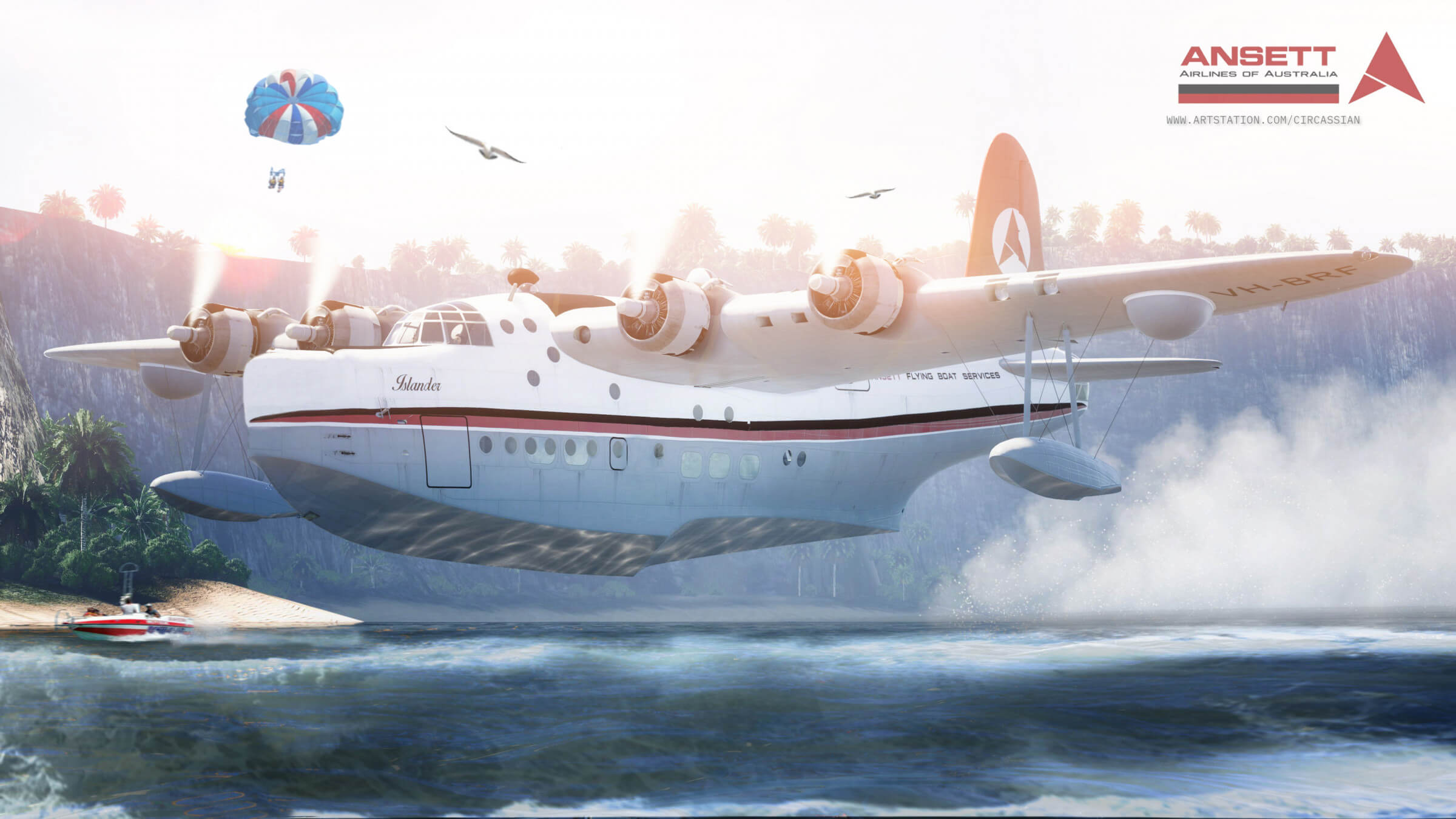 Ansett Airlines VH-BRF Flying Boat Service. 3D Render