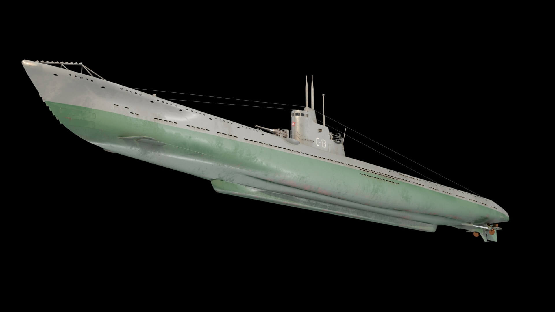 Soviet Submarine S-13 Stalinets Class Submarine 3D Model by citizensnip