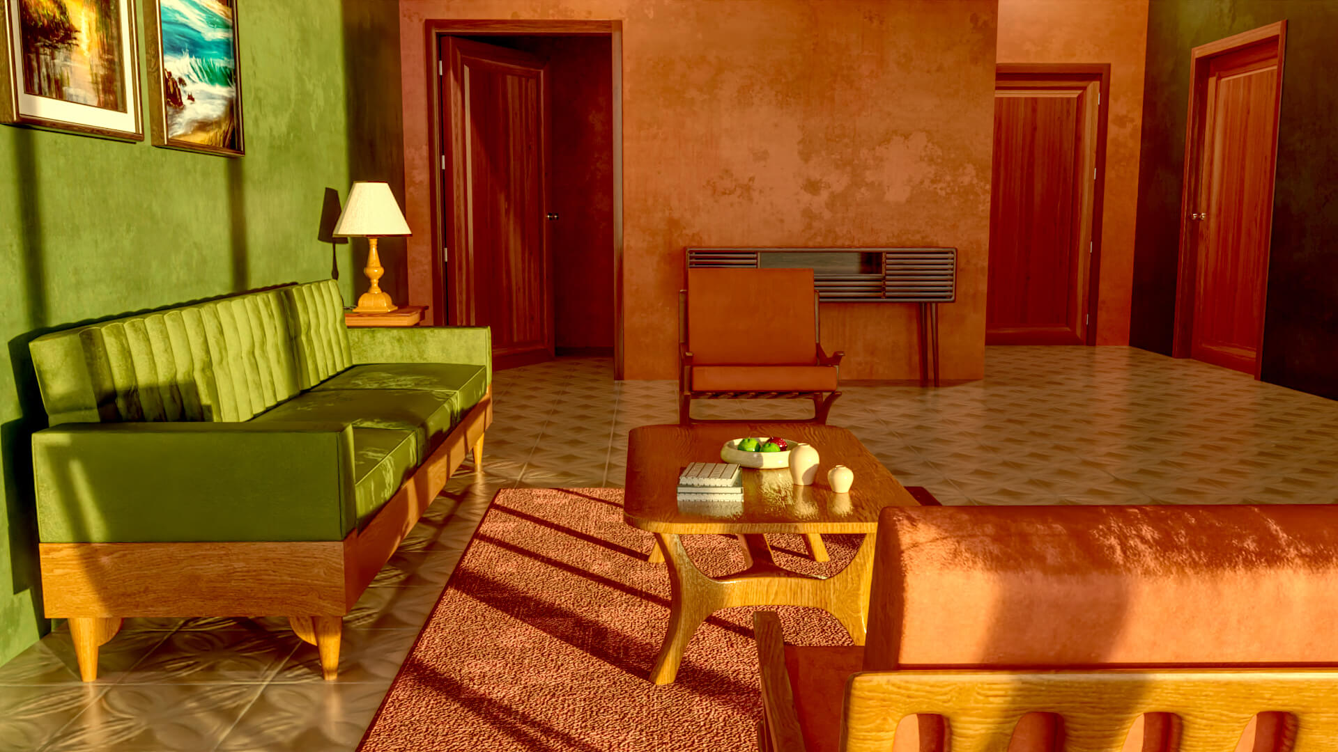 70's Living Room 3D Render, Digital Art by clacydarch