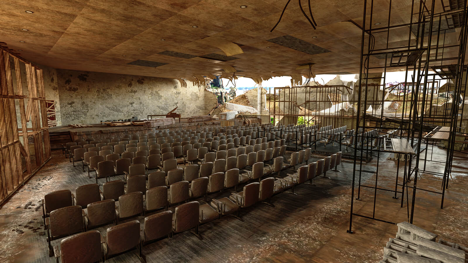Damaged Theater 3D Render, Digital Art by clacydarch