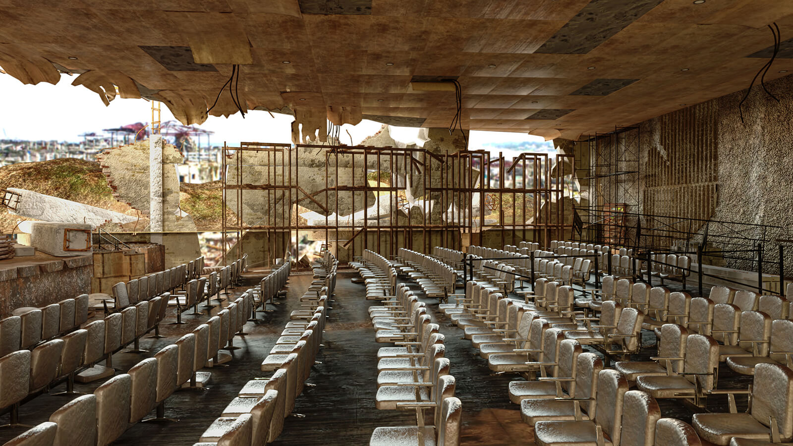 Damaged Theater 3D Render, Digital Art by clacydarch