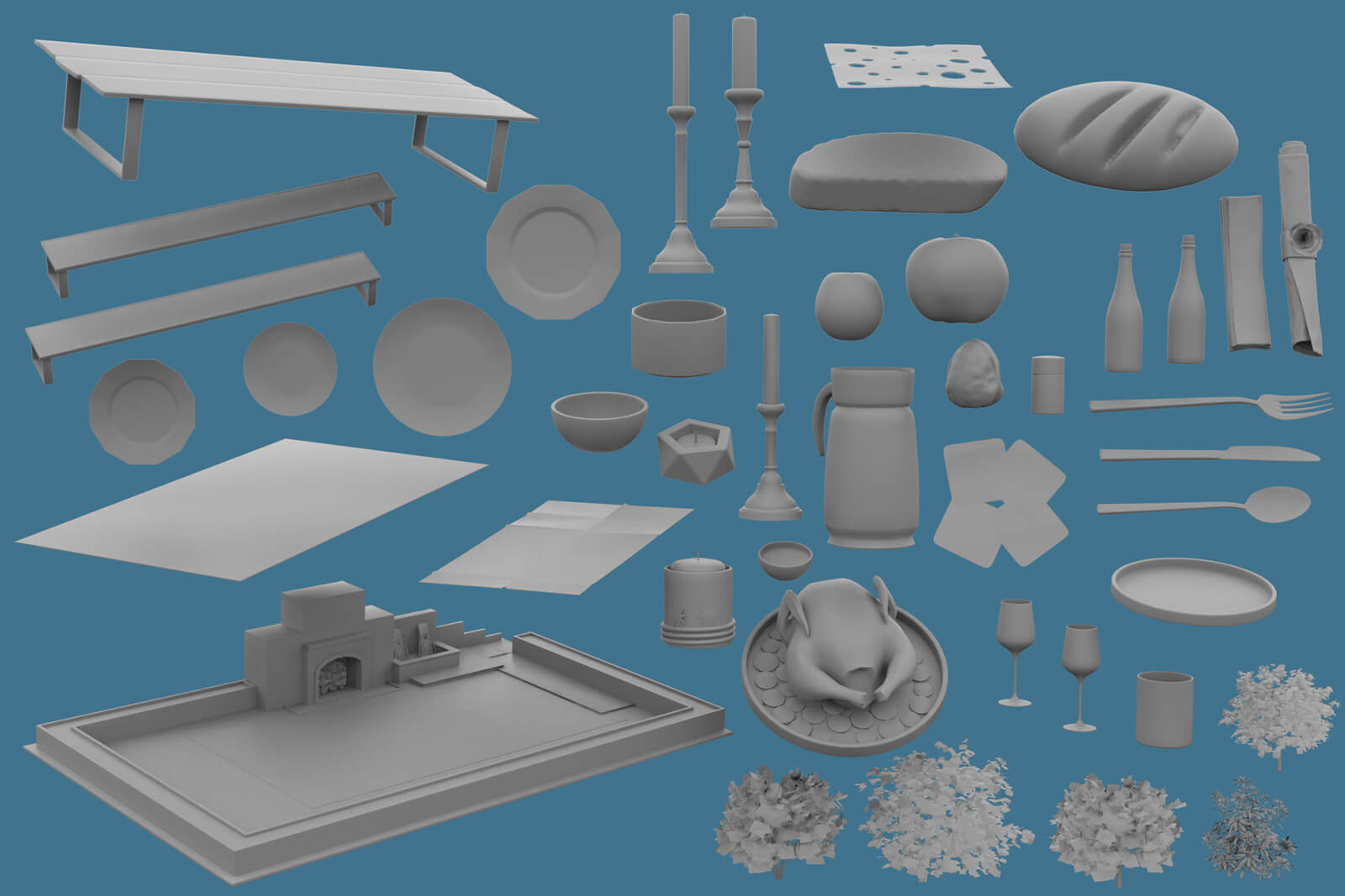 Give Thanks Feast 3D Render, Digital Art by clacydarch