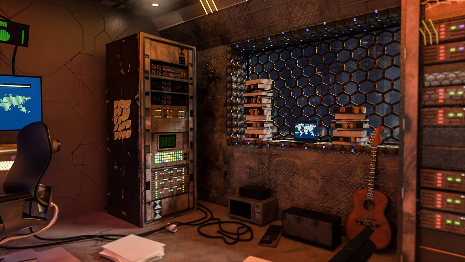 Hackers Room 3D Render, Digital Art by clacydarch