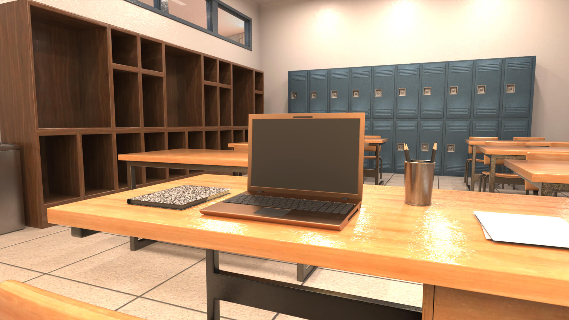 High School Classroom 3D Render, Digital Art by clacydarch