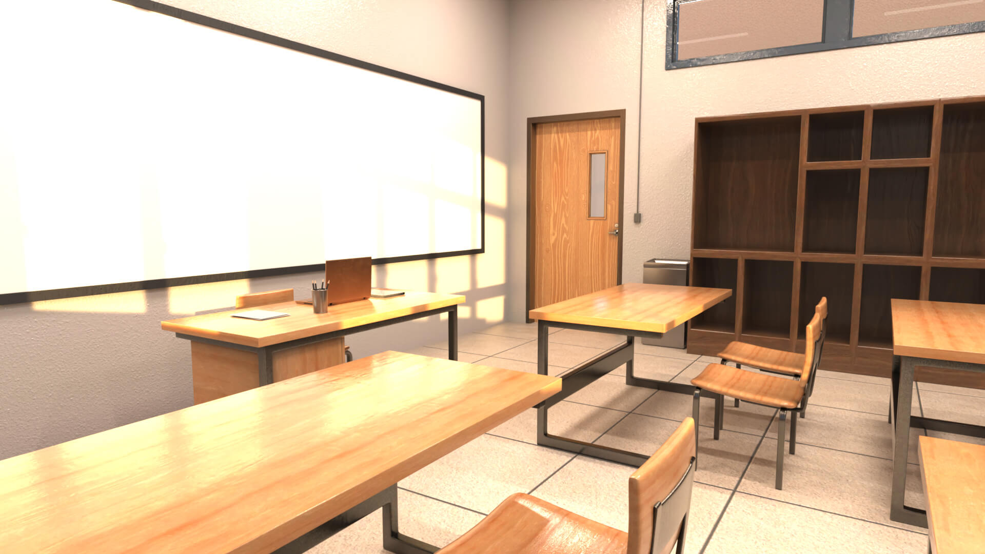 High School Classroom 3D Render, Digital Art by clacydarch
