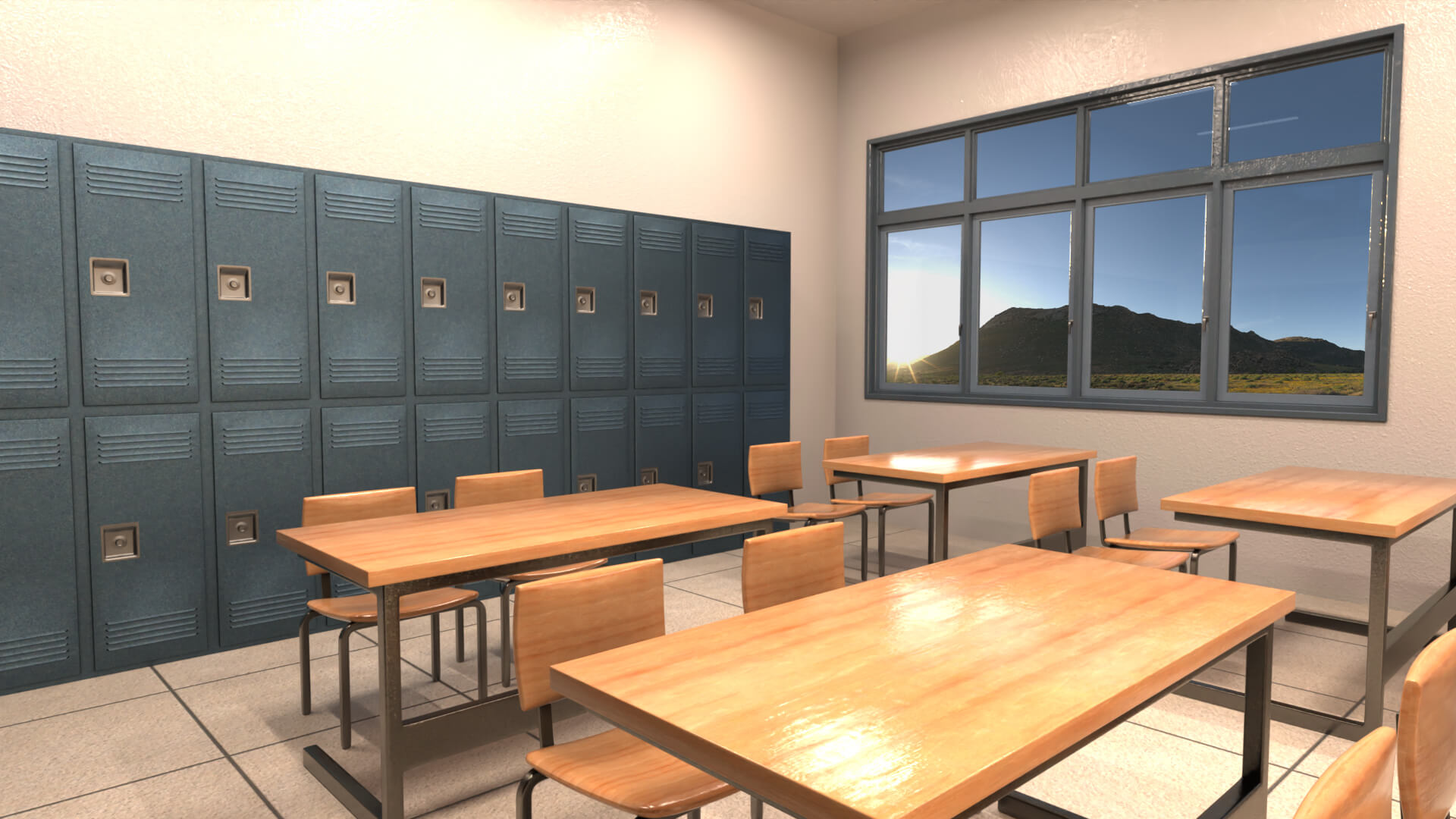 High School Classroom 3D Render, Digital Art by clacydarch