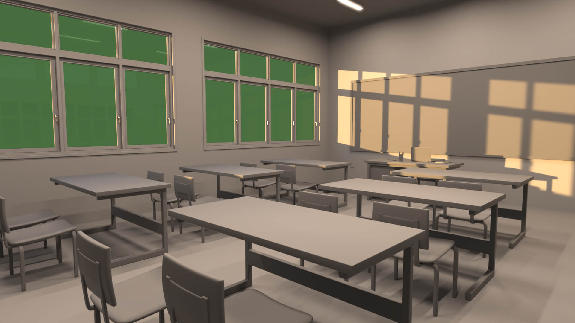 High School Classroom 3D Render, Digital Art by clacydarch
