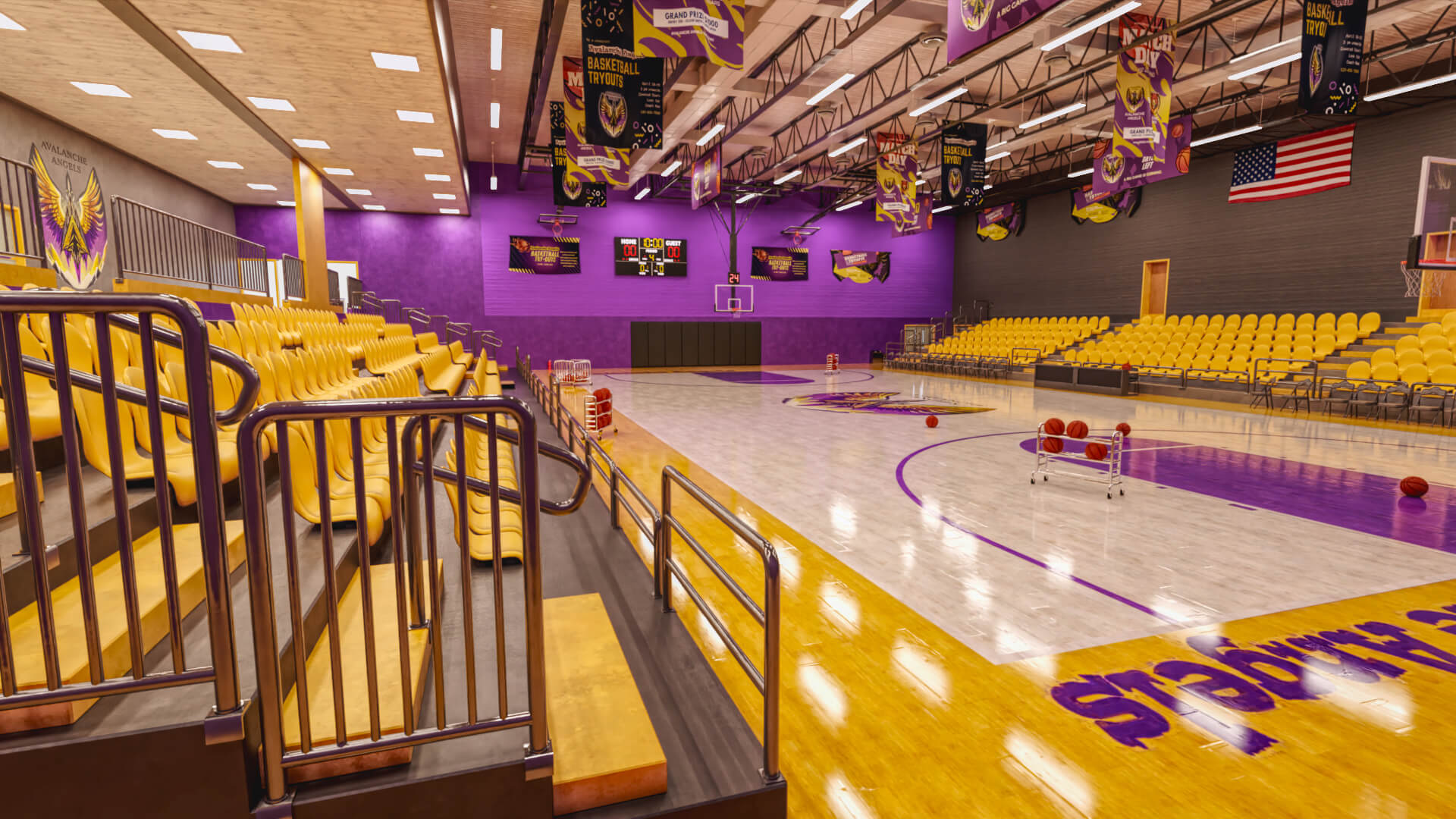 HS Basketball Gym Avalanche Angels 3D Render by clacydarch