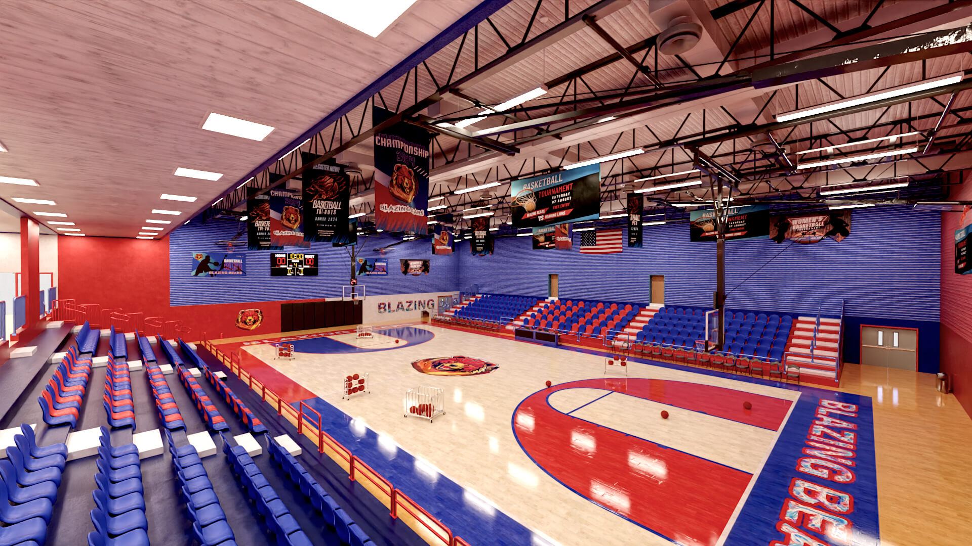 HS Basketball Gym Blazing Bears 3D Render by clacydarch