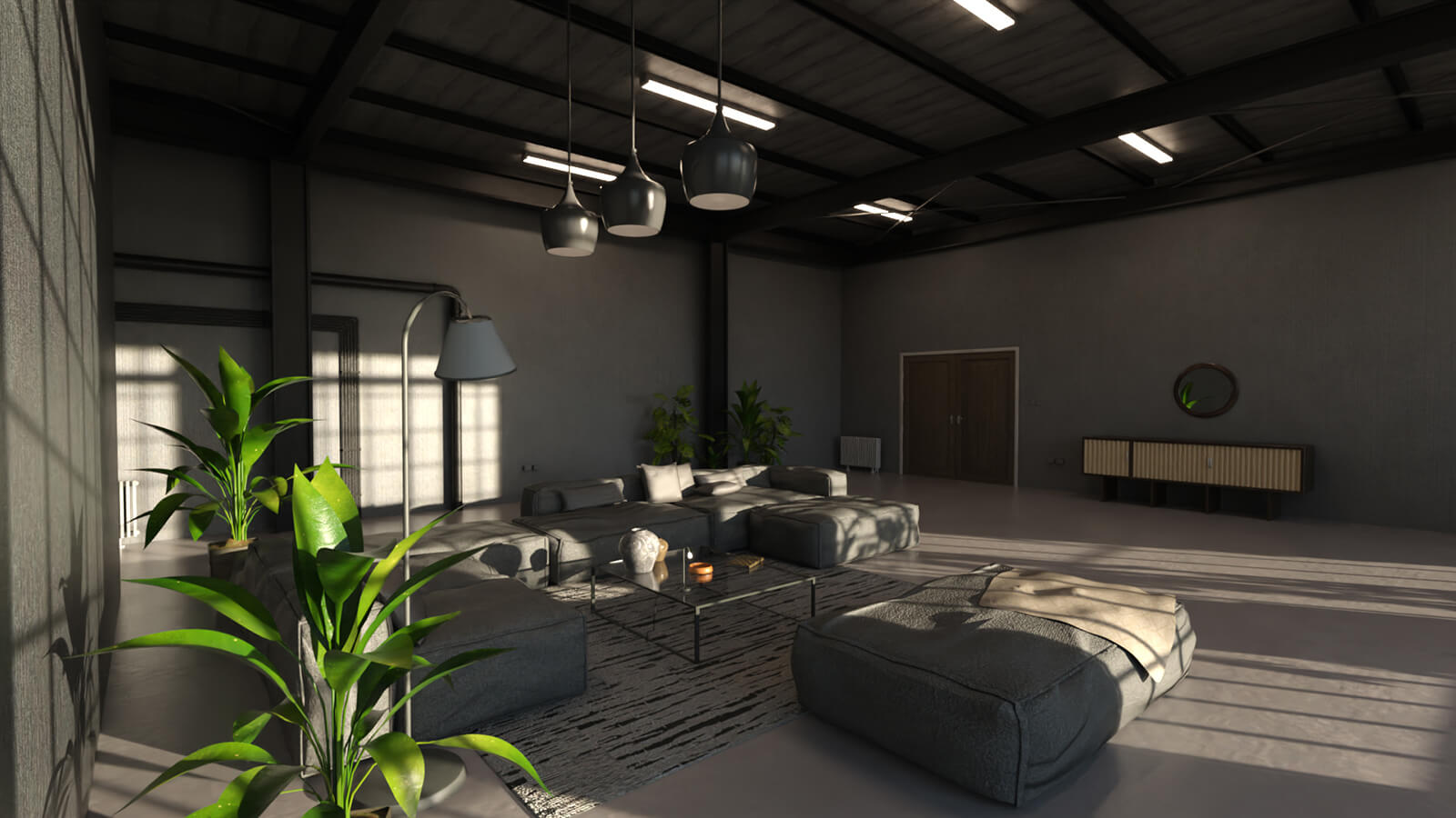 Loft Style Living Room 3D Render, Digital Art by clacydarch