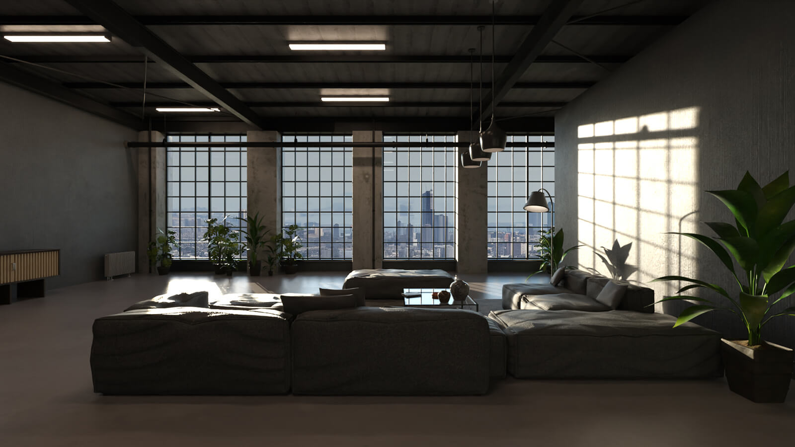 Loft Style Living Room 3D Render, Digital Art by clacydarch