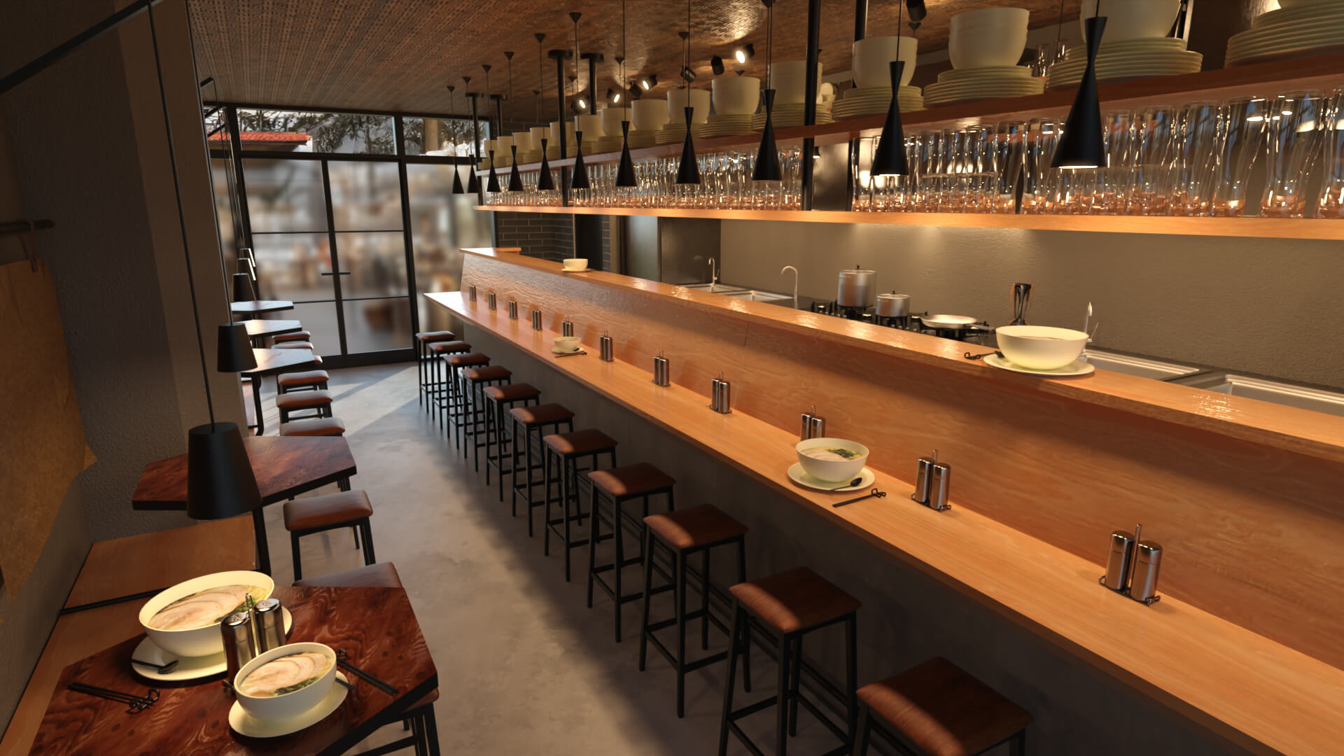 Ramen Bar 3D Render, Digital Art by clacydarch