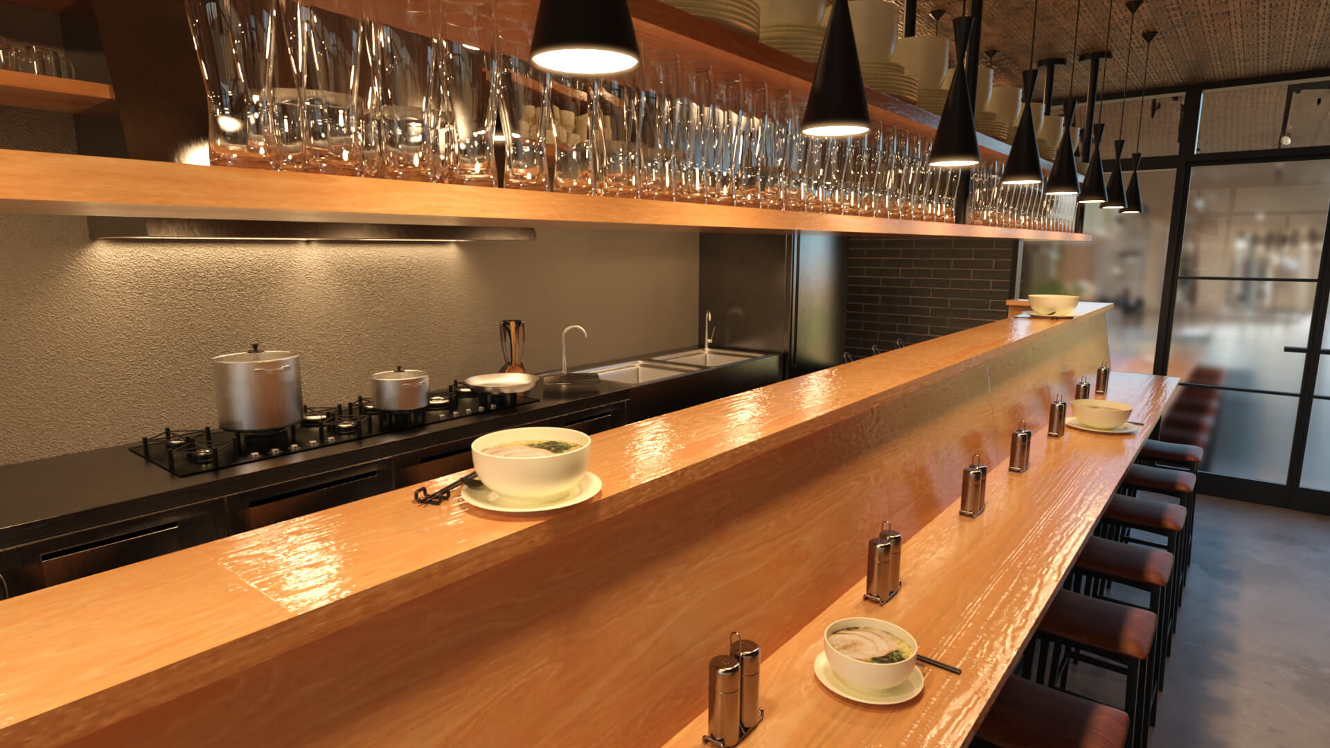 Ramen Bar 3D Render, Digital Art by clacydarch