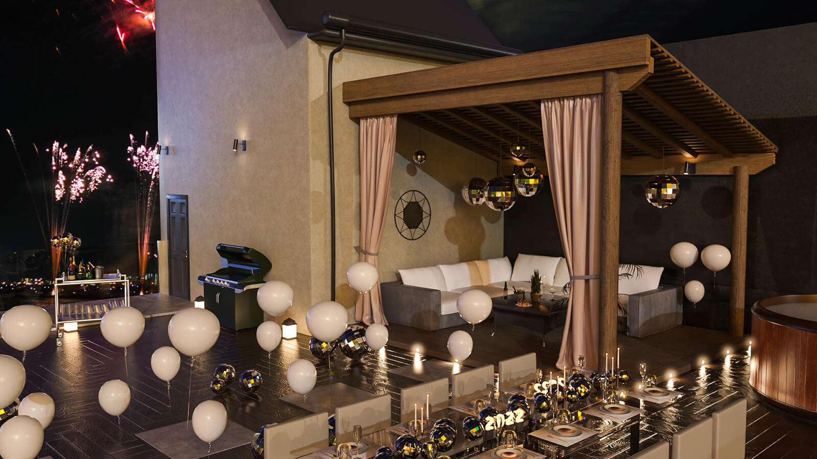 Roof Deck Eve 3D Render, Digital Art by clacydarch