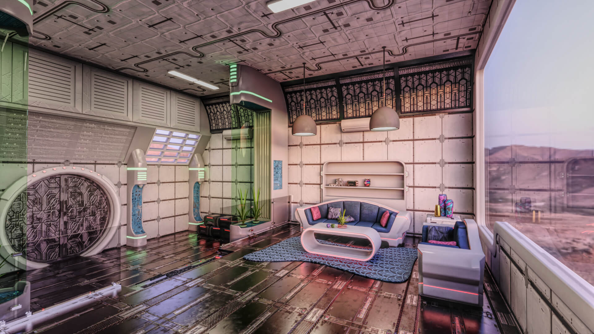 Scifi Living Space 3D Render, Digital Art by clacydarch