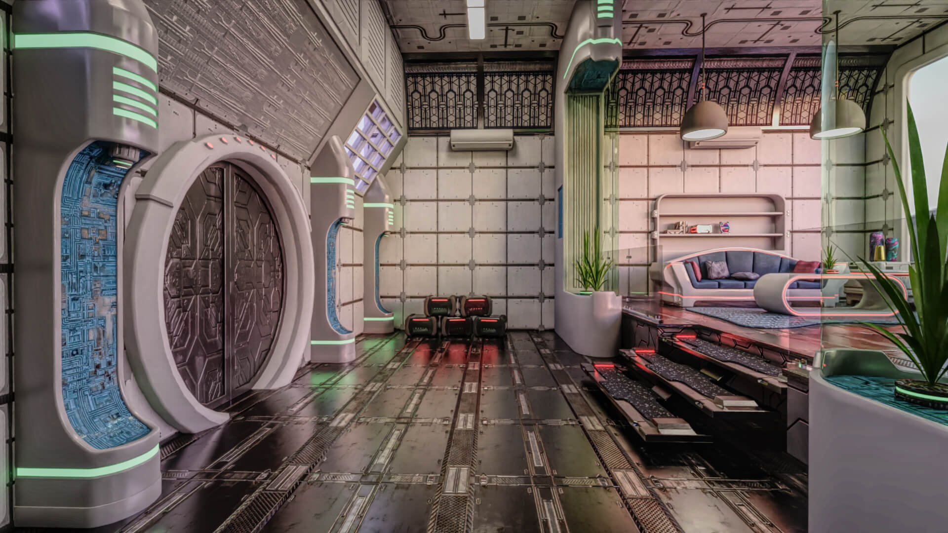 Scifi Living Space 3D Render, Digital Art by clacydarch