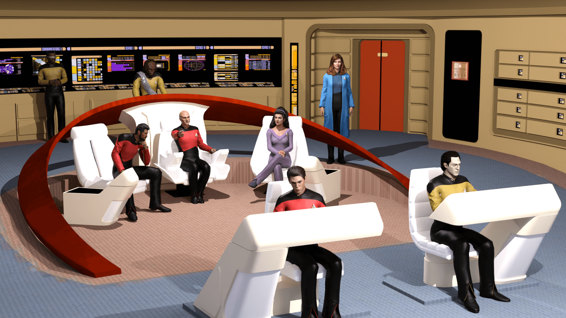 TNG Bridge Crew 3D Render, Digital Art by clioschrotter