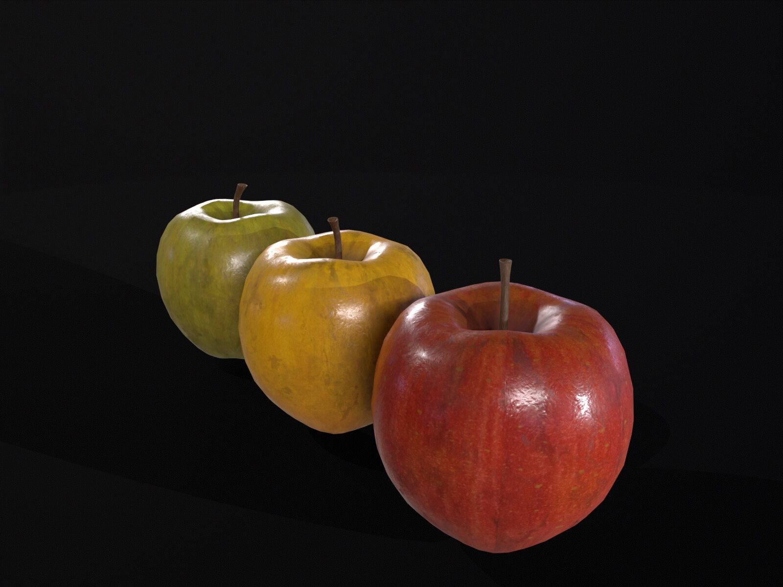 Apples Set - Green - Yellow and Red 3D Model by clockworkcreations