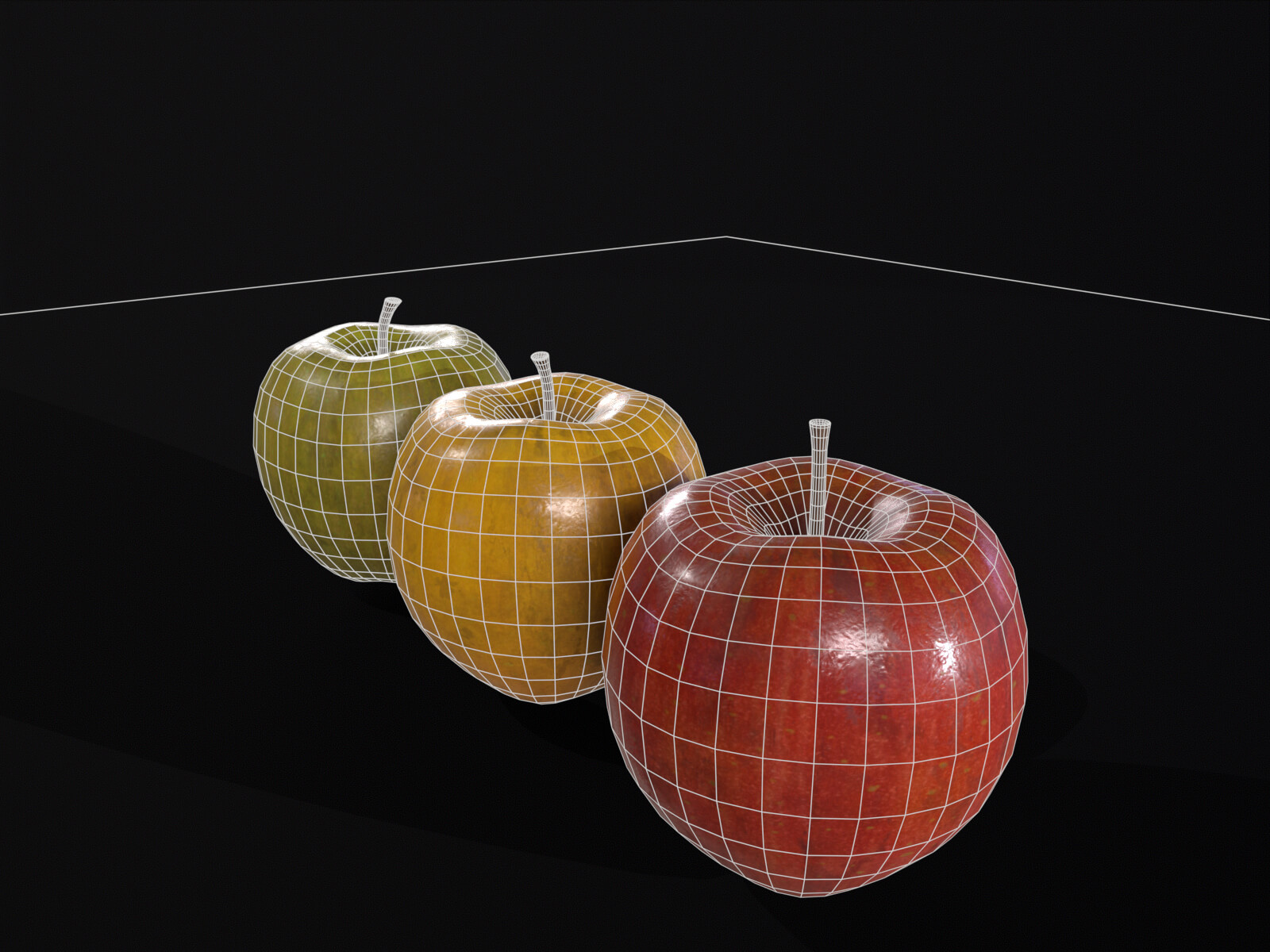 Apples Set - Green - Yellow and Red 3D Model by clockworkcreations