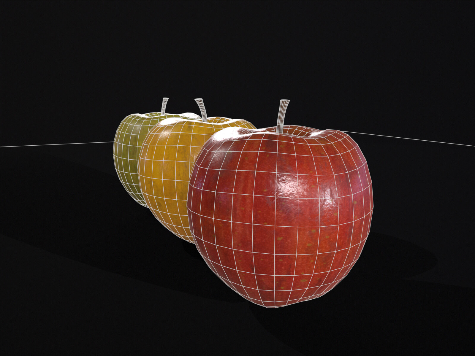 Apples Set - Green - Yellow and Red 3D Model by clockworkcreations