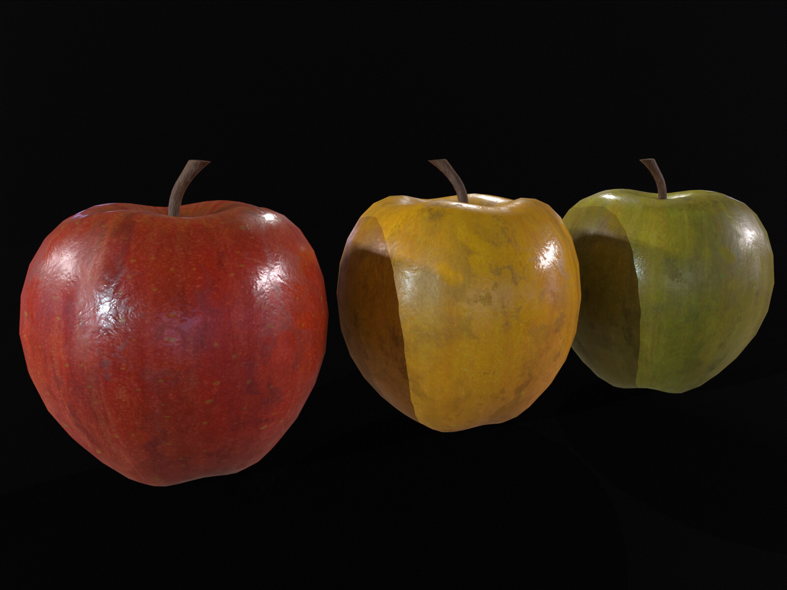 Apples Set - Green - Yellow and Red 3D Model by clockworkcreations
