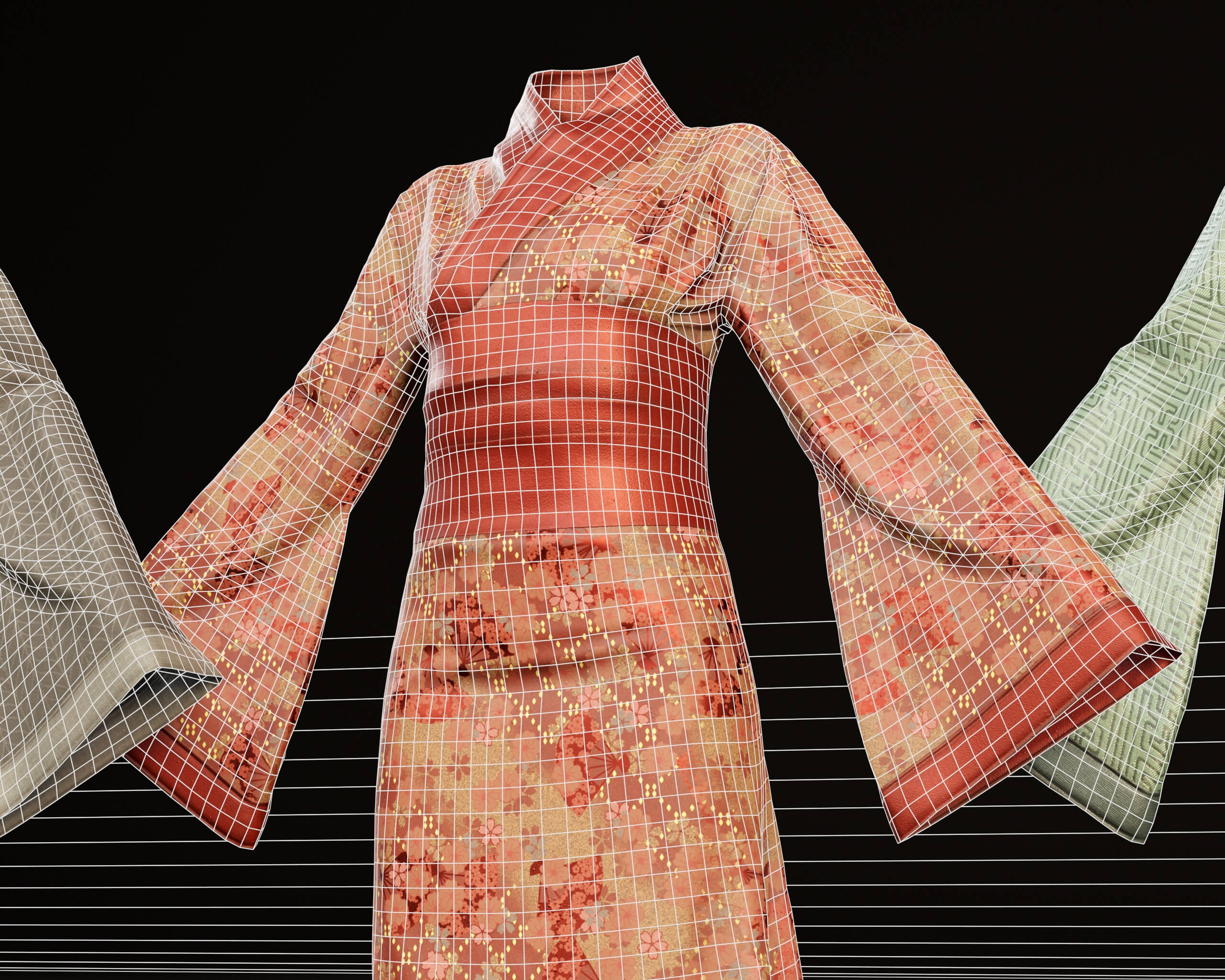 Japanese Kimono - 3D Model by clockworkcreations