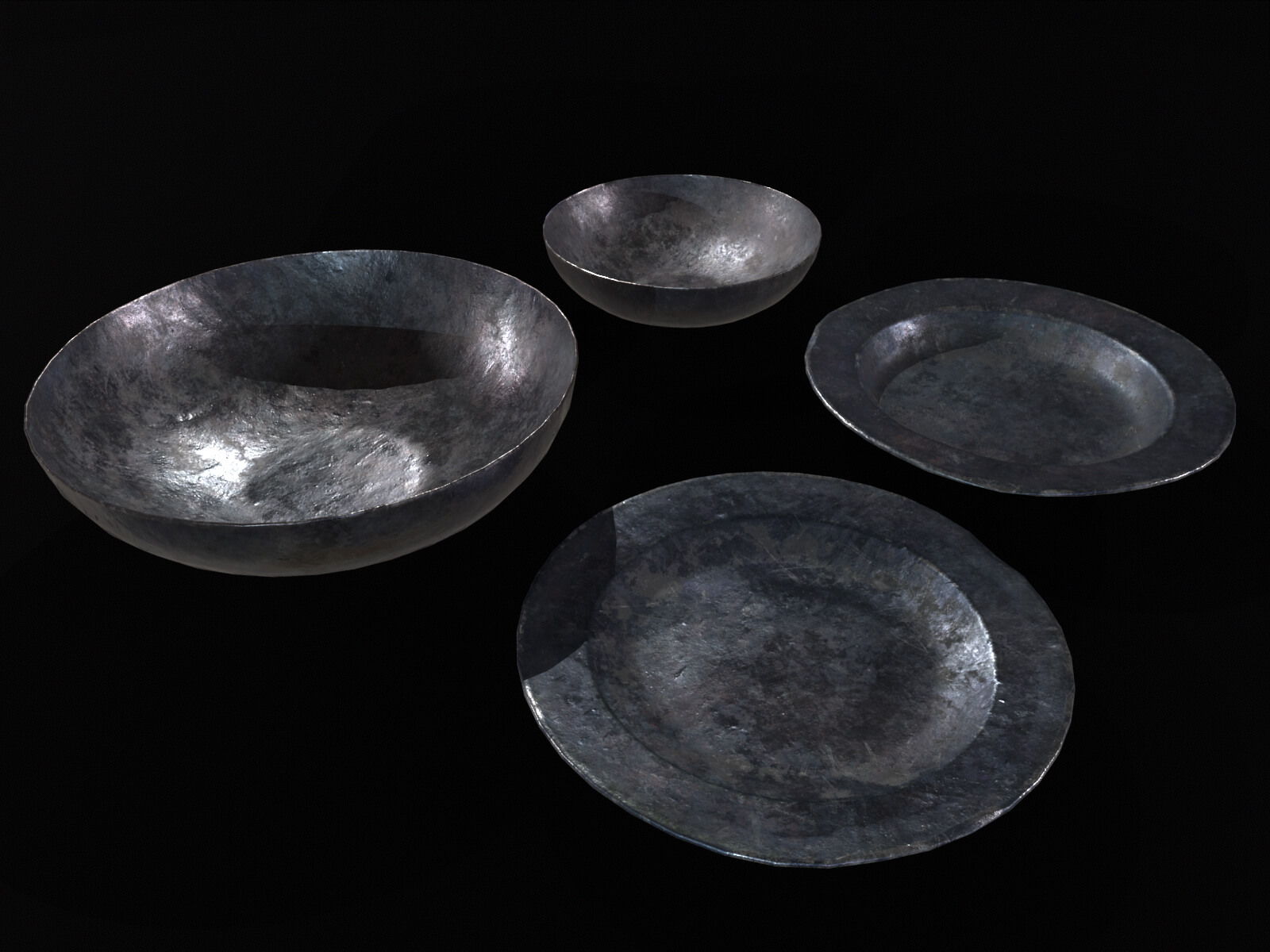 Medieval Metal Dishes Set - 3D Model by clockworkcreations