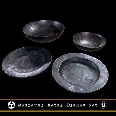 Medieval Metal Dishes Set - 3D Model by clockworkcreations