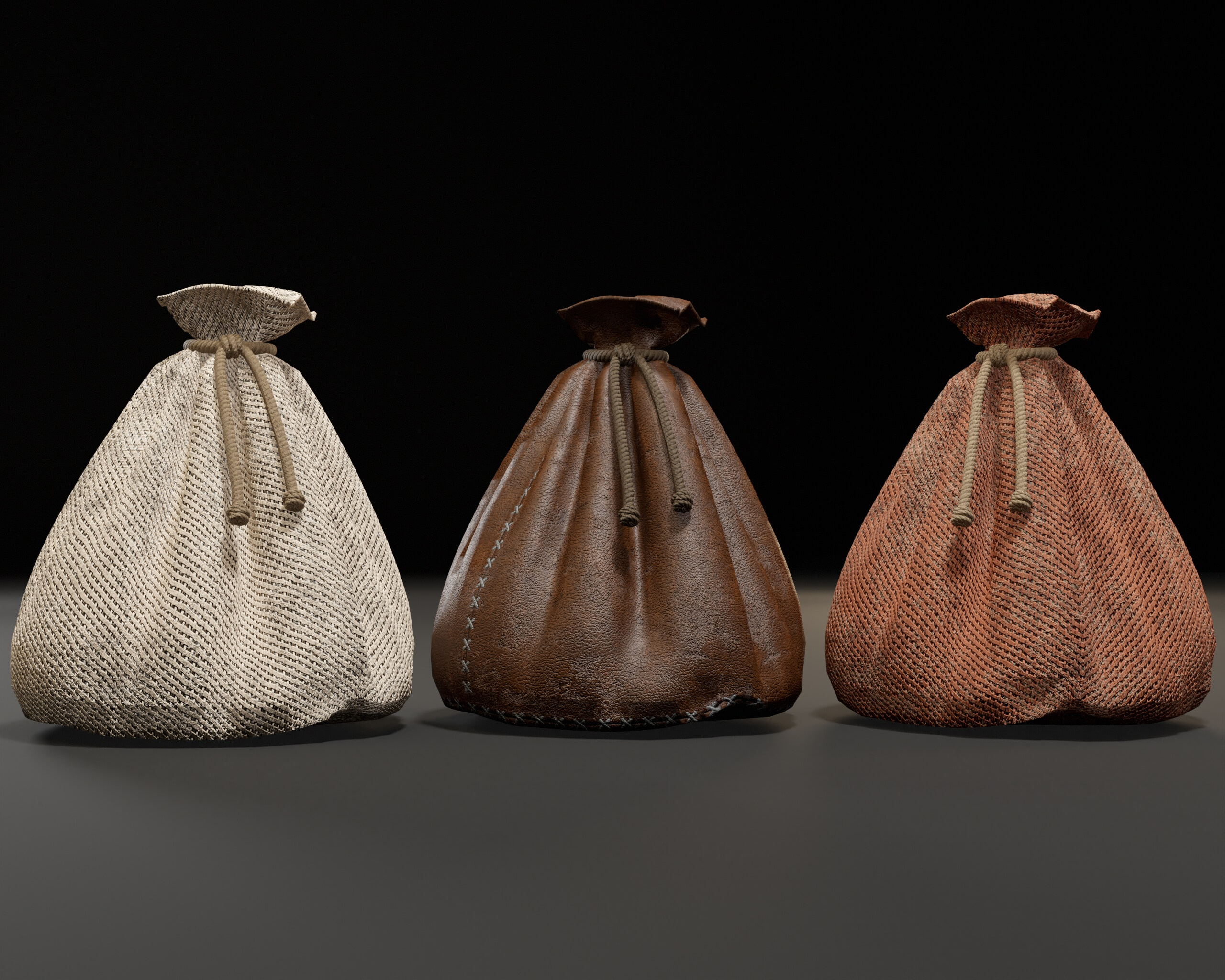 Medieval Pouches - 3D Model by clockworkcreations