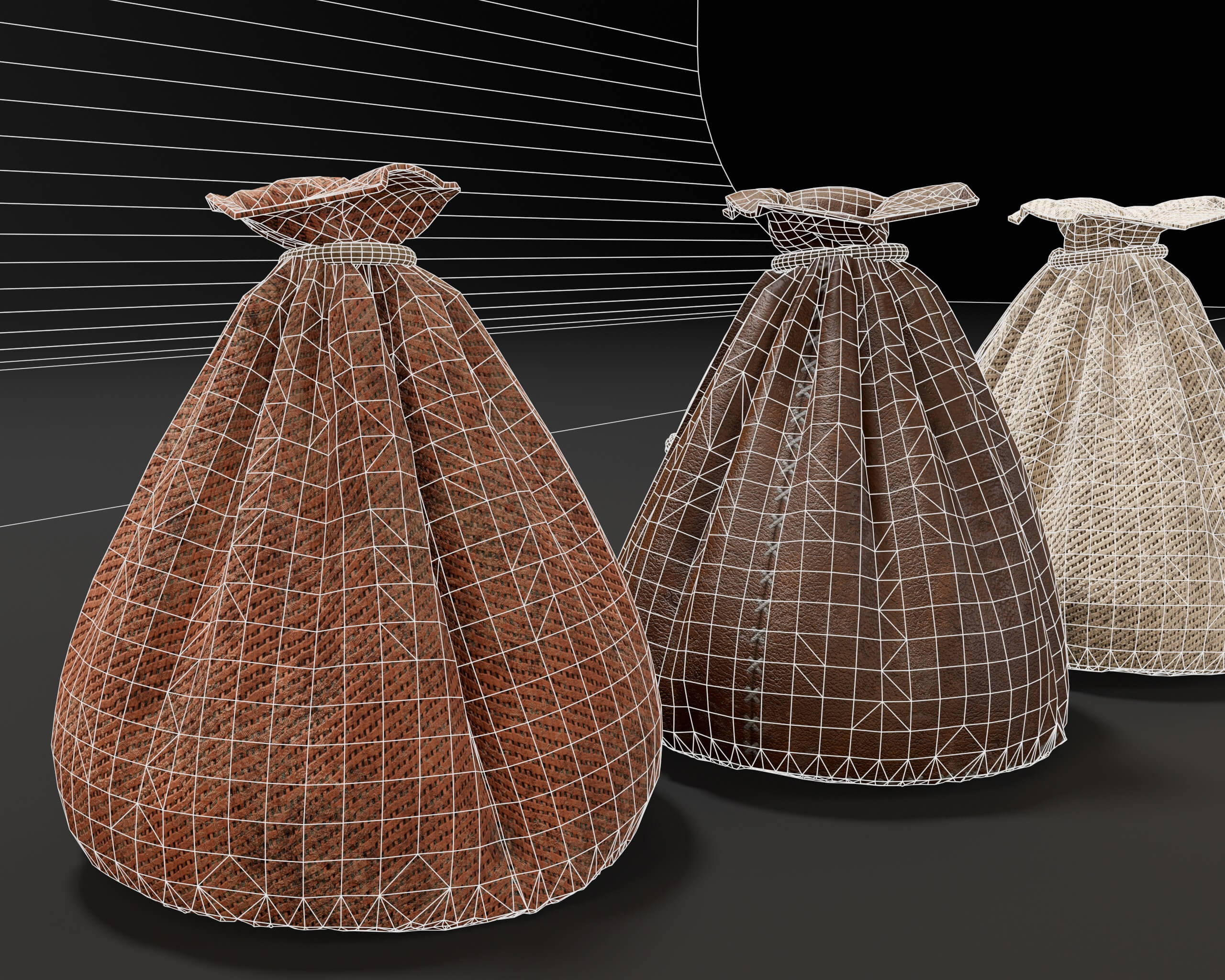 Medieval Pouches - 3D Model by clockworkcreations