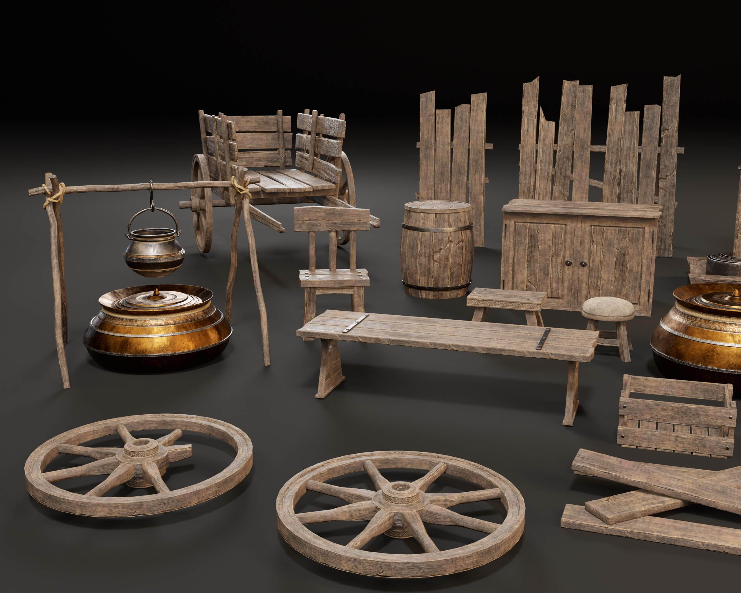 Medieval Props Pack 1 - 3D Model by clockworkcreations