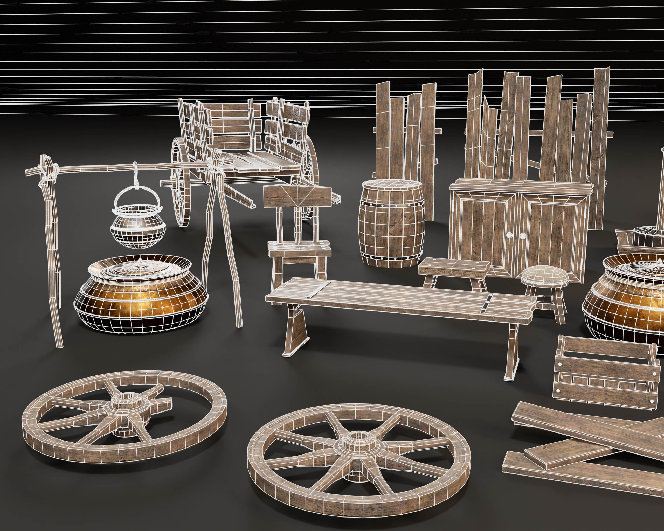 Medieval Props Pack 1 - 3D Model by clockworkcreations