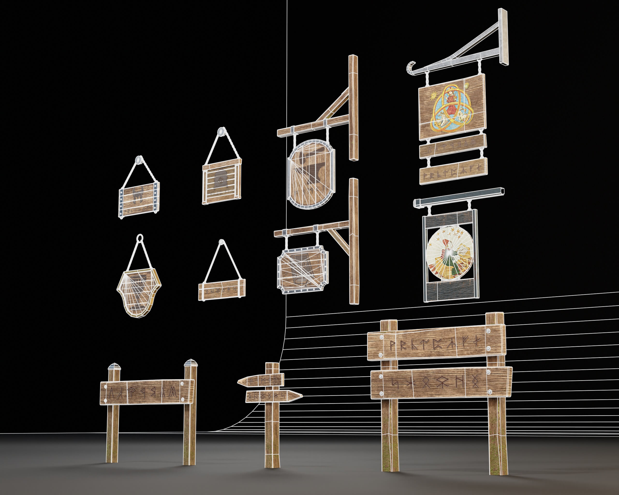 Medieval Town Signs - 3D Model by clockworkcreations