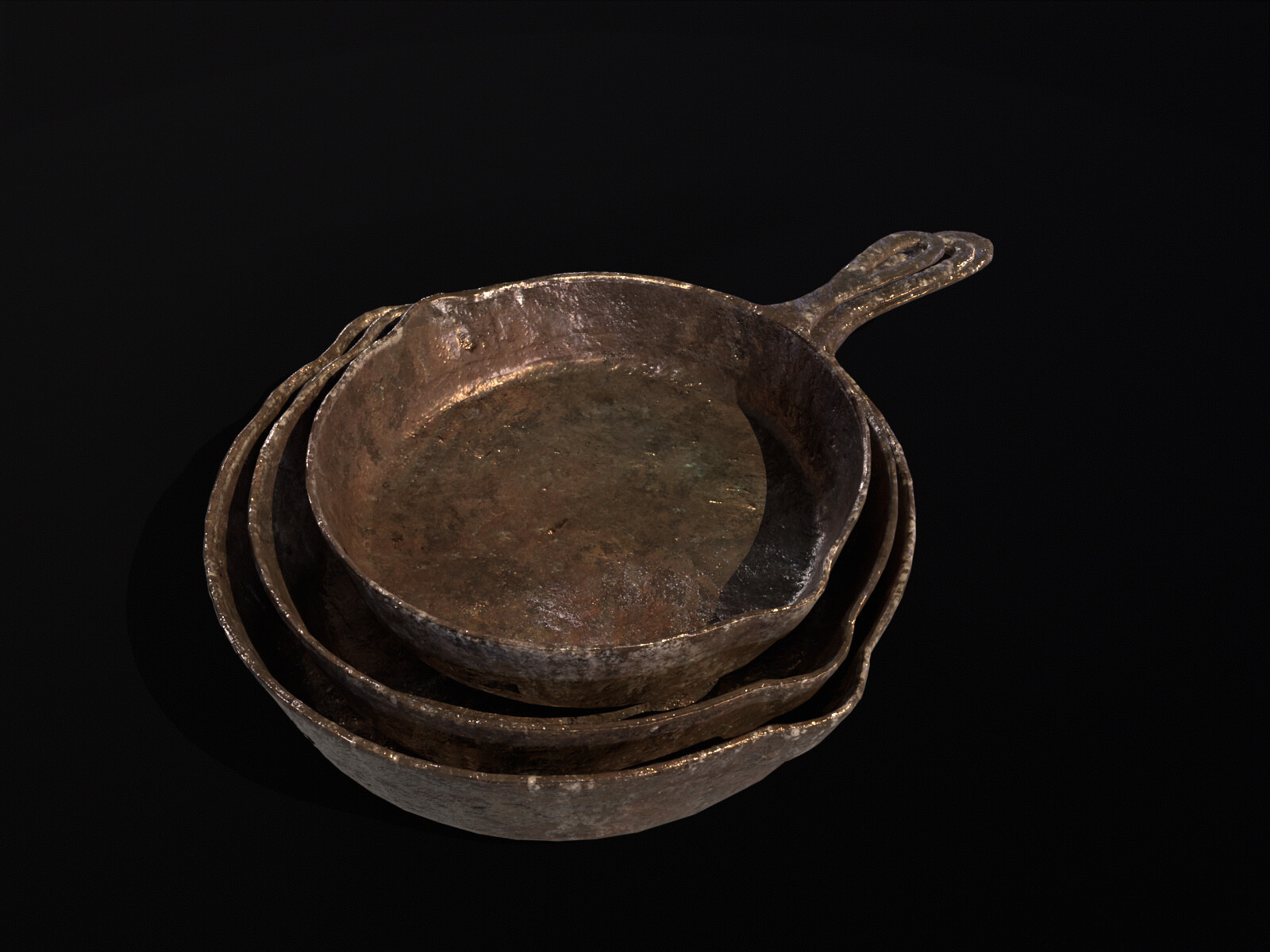 Old Iron Medieval Skillets - 3D Model by clockworkcreations