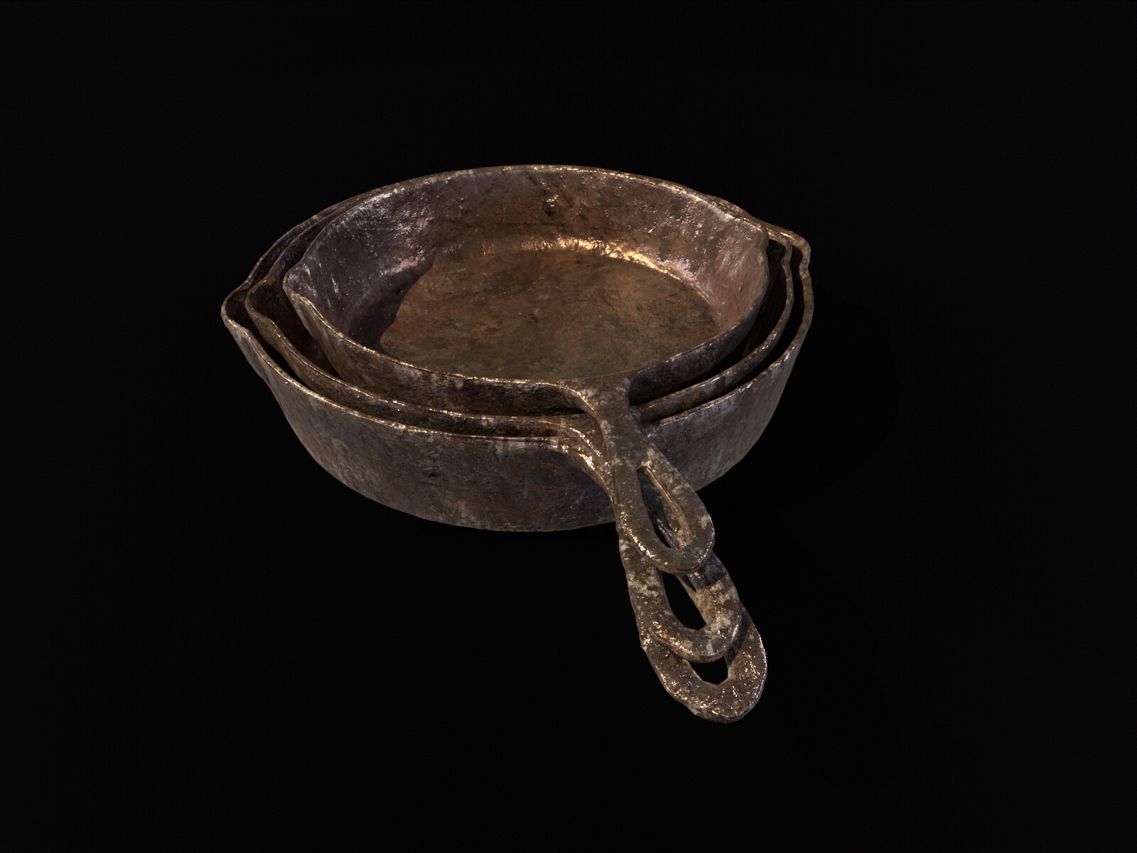 Old Iron Medieval Skillets - 3D Model by clockworkcreations