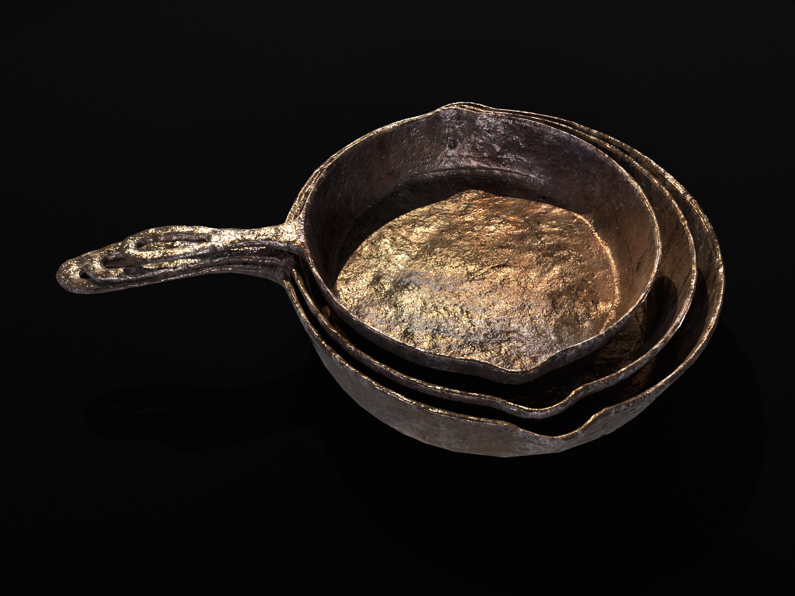 Old Iron Medieval Skillets - 3D Model by clockworkcreations