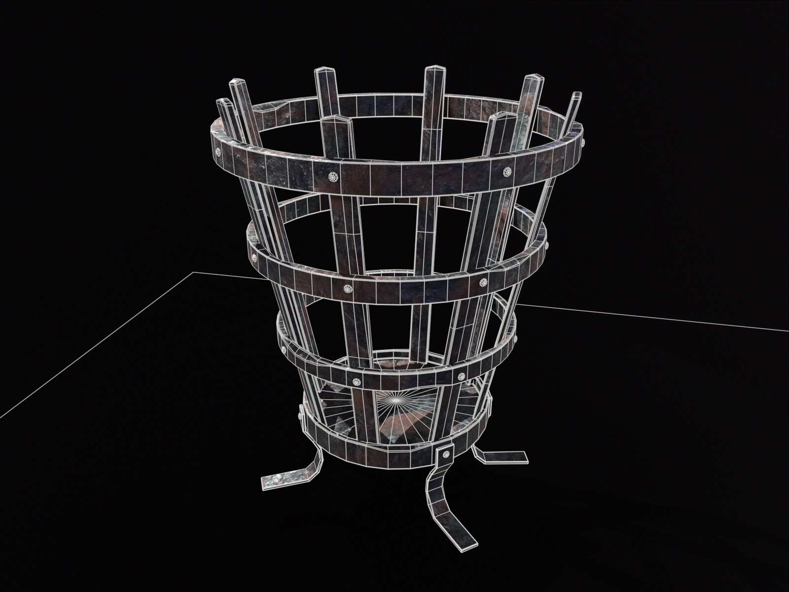 Old Metal Medieval Rounded Tiered Fire Pit - 3D Model by clockworkcreations