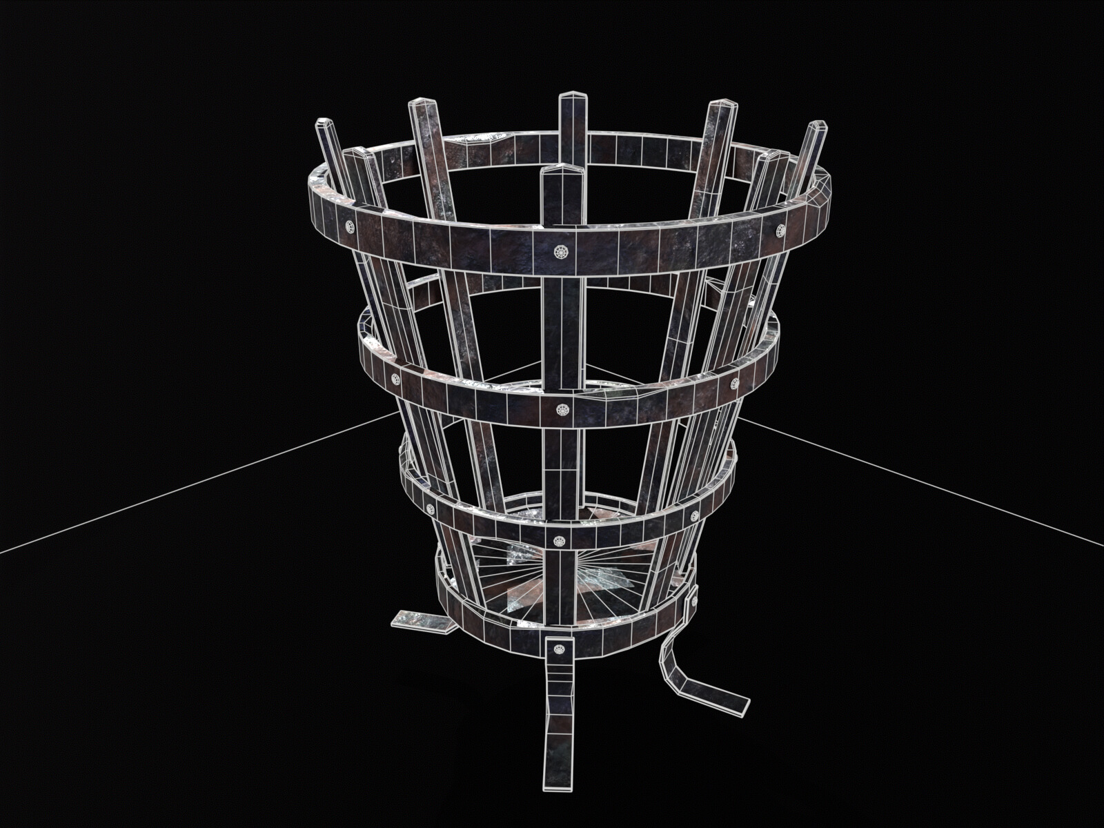 Old Metal Medieval Rounded Tiered Fire Pit - 3D Model by clockworkcreations
