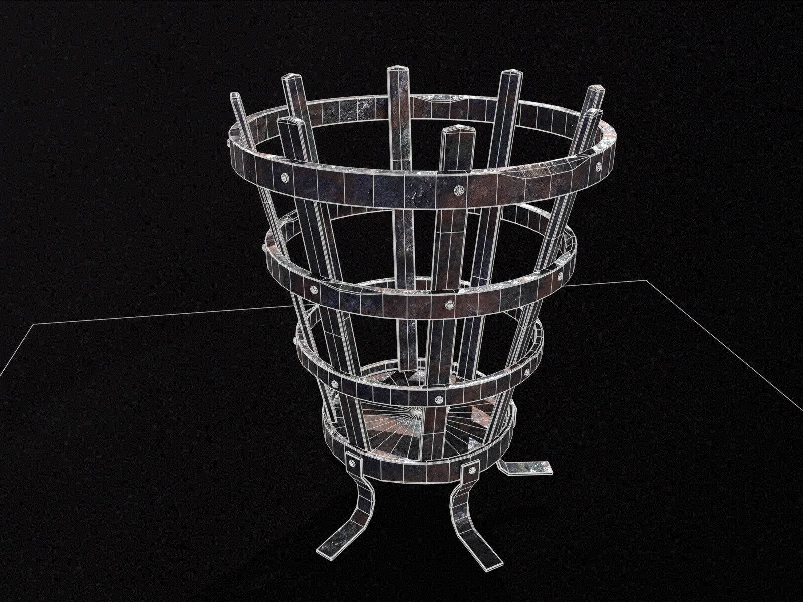 Old Metal Medieval Rounded Tiered Fire Pit - 3D Model by clockworkcreations
