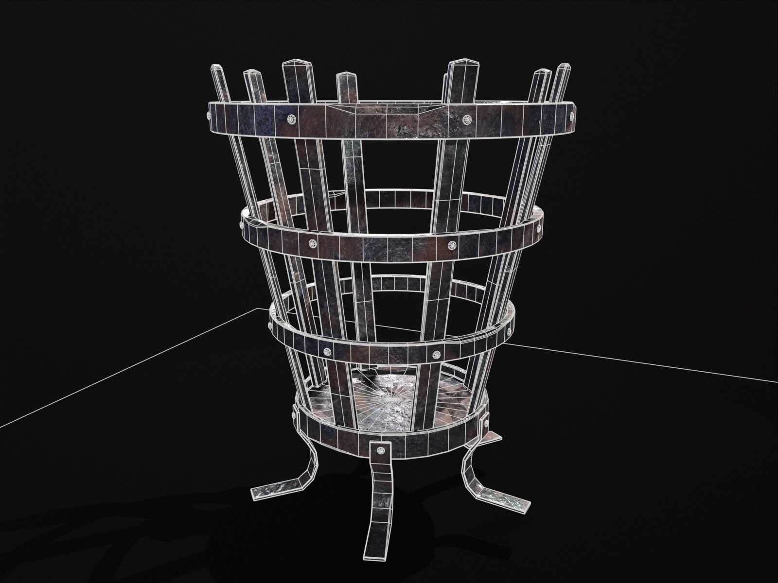 Old Metal Medieval Rounded Tiered Fire Pit - 3D Model by clockworkcreations