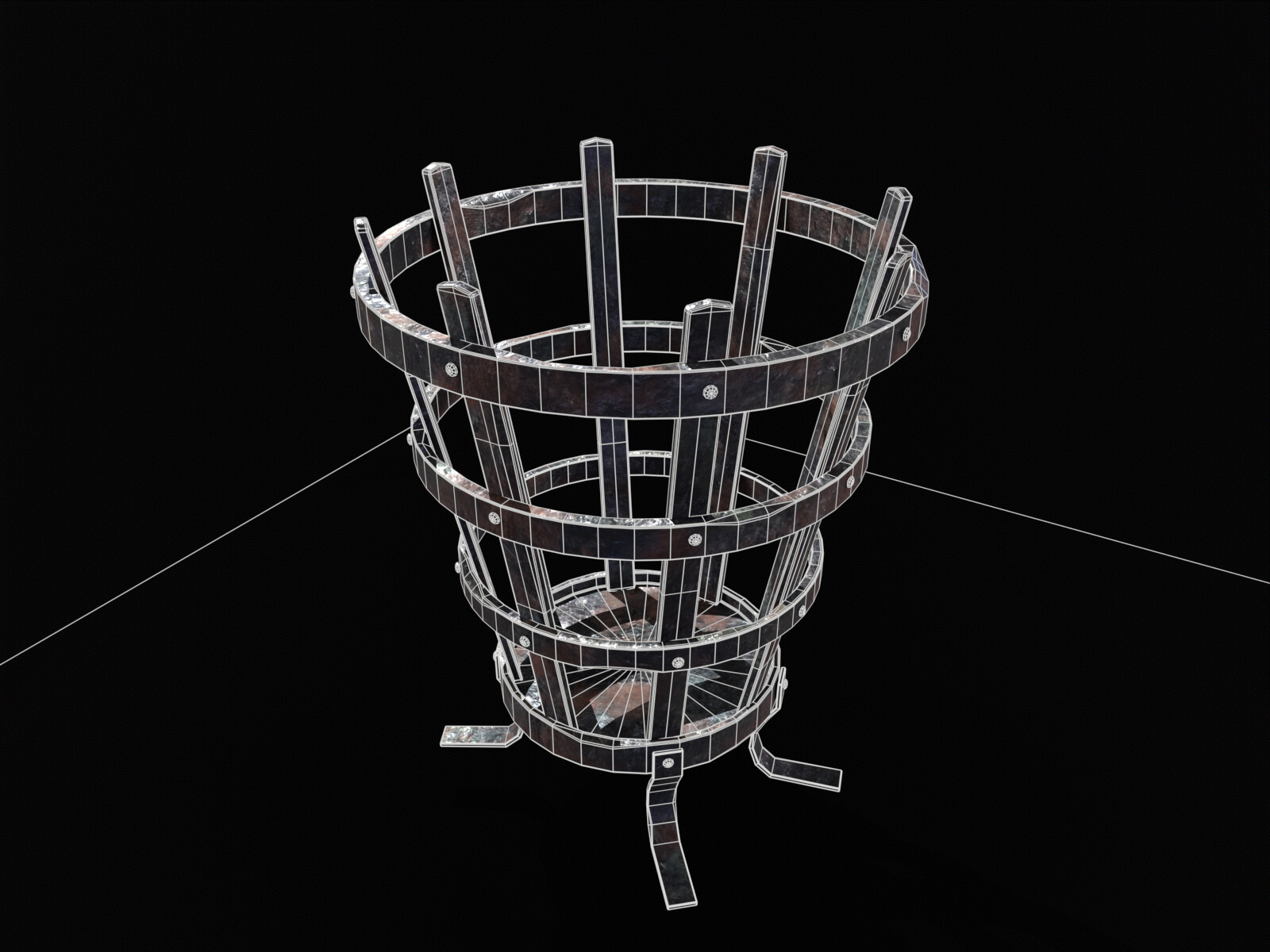 Old Metal Medieval Rounded Tiered Fire Pit - 3D Model by clockworkcreations