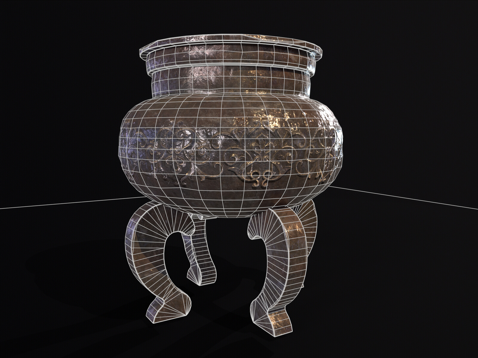 Old Quad Stand Cauldron - 3D Model by clockworkcreations