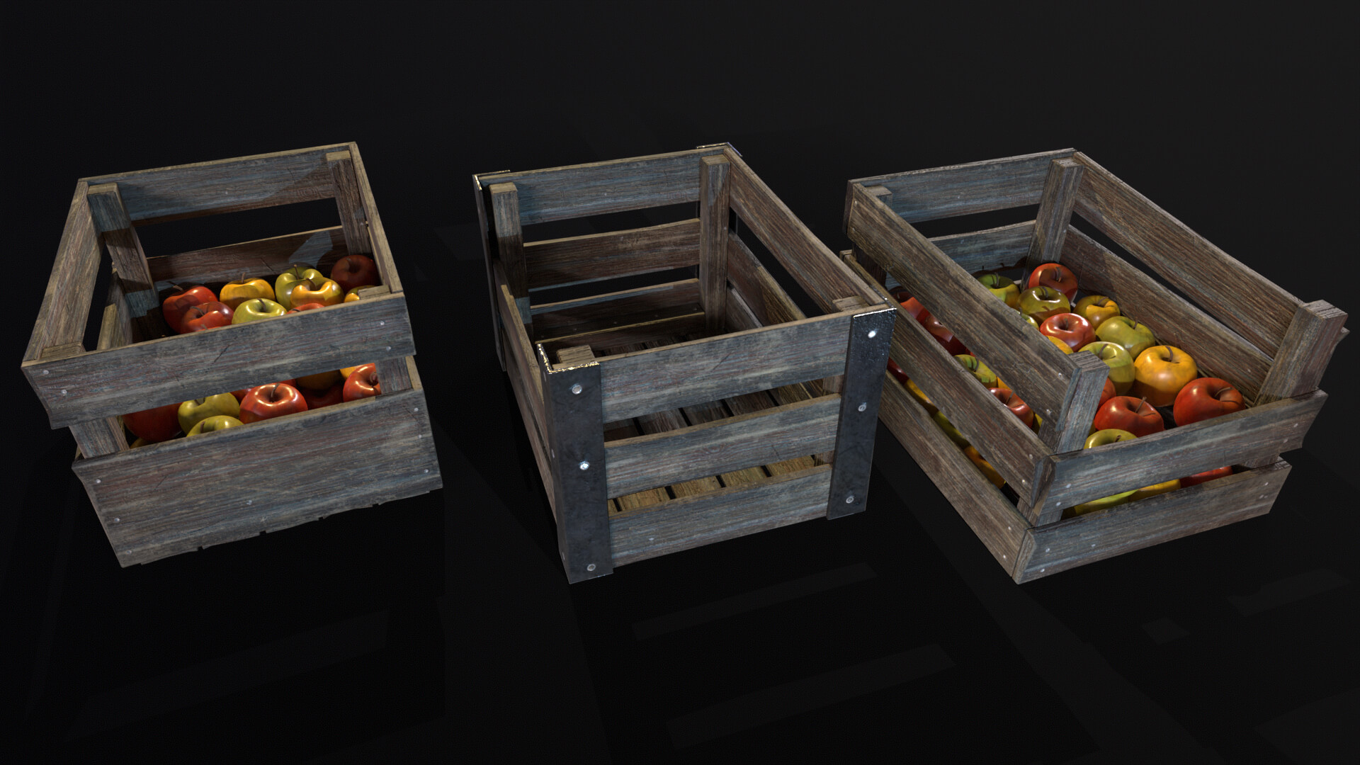 Old Used Medieval Apple Crates - 3D Model by clockworkcreations