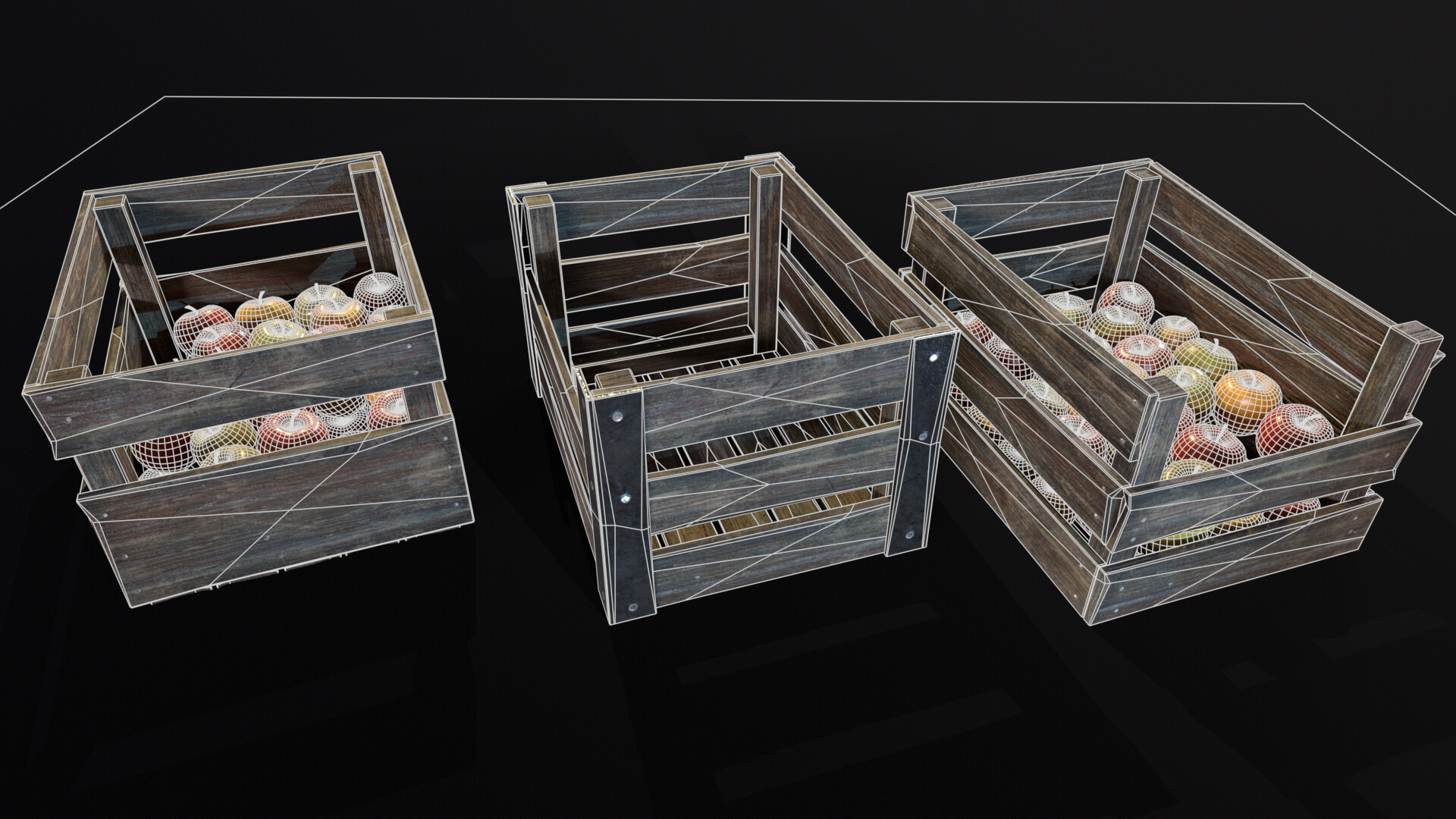 Old Used Medieval Apple Crates - 3D Model by clockworkcreations