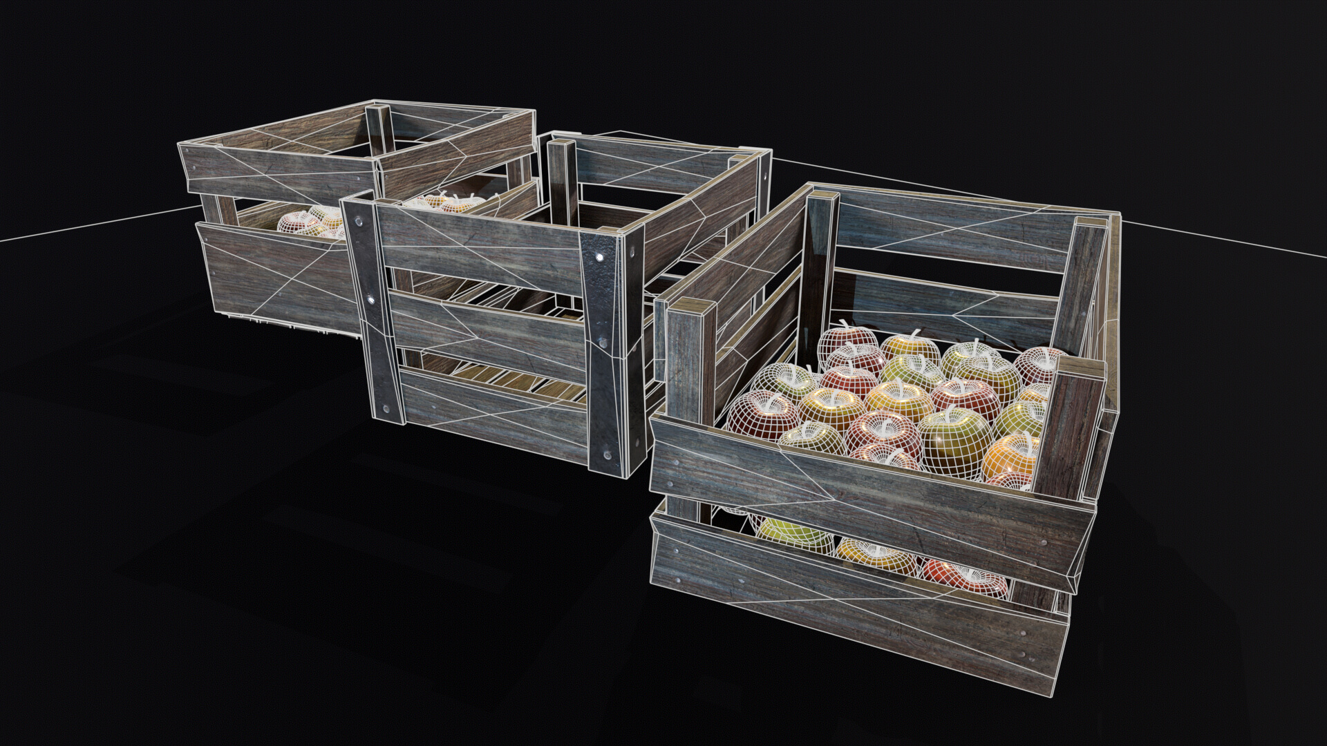 Old Used Medieval Apple Crates - 3D Model by clockworkcreations