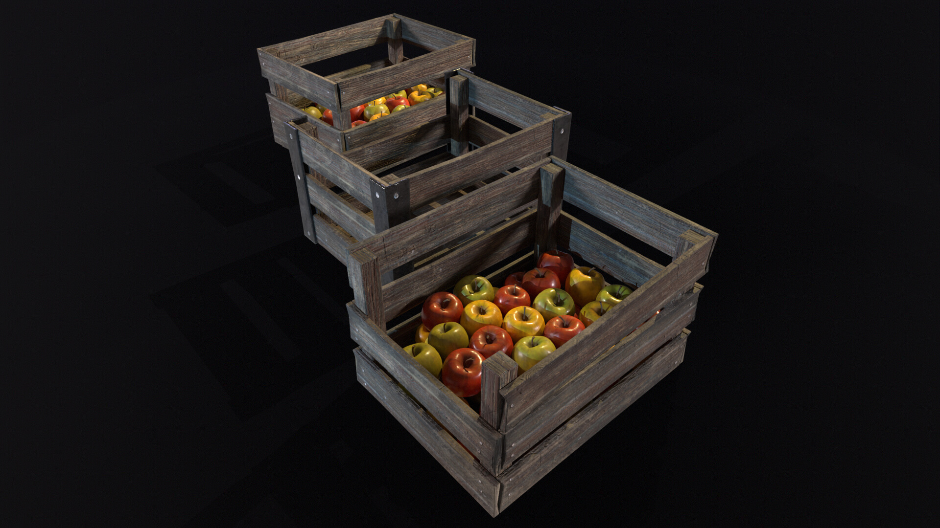 Old Used Medieval Apple Crates - 3D Model by clockworkcreations