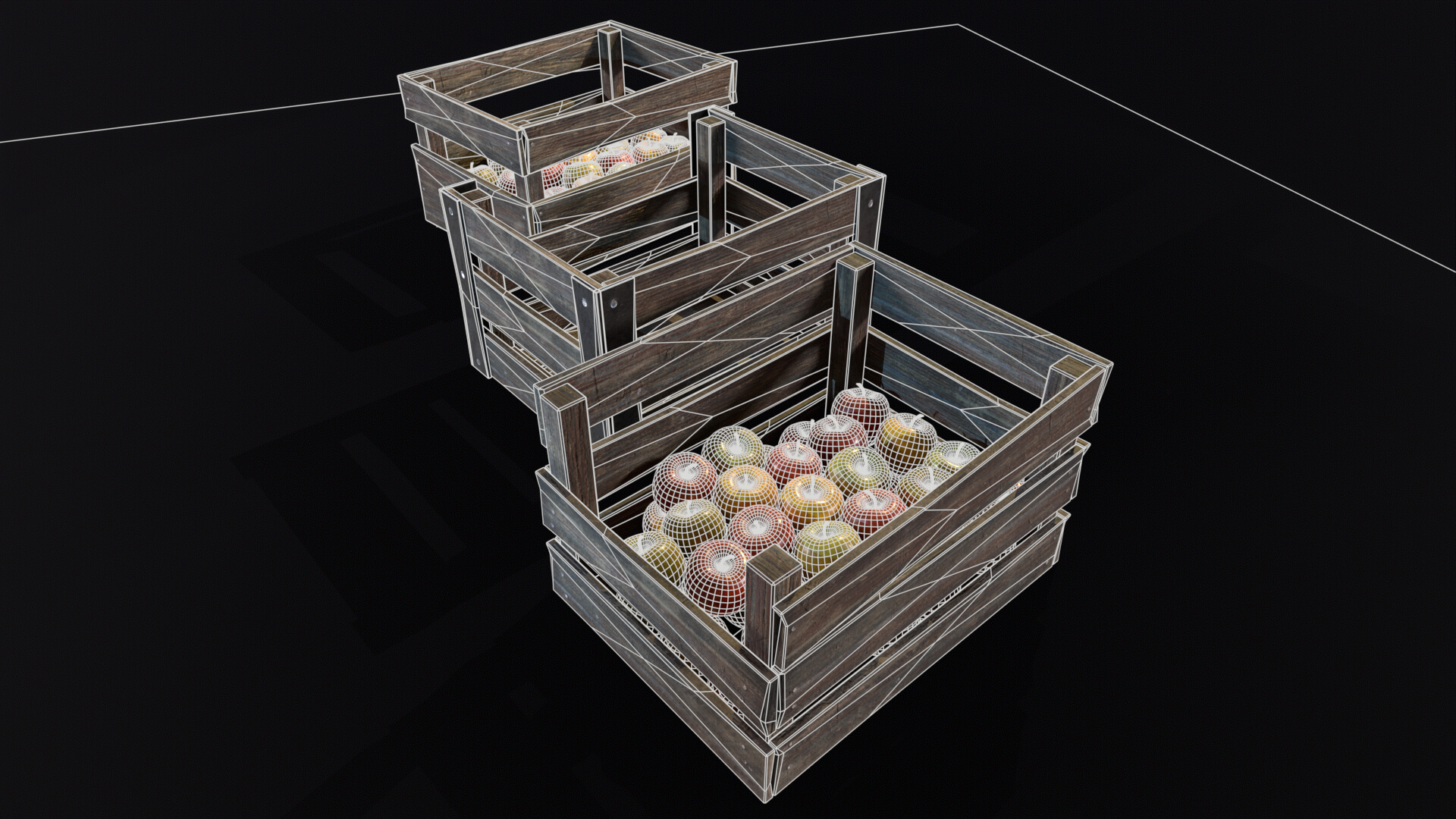 Old Used Medieval Apple Crates - 3D Model by clockworkcreations