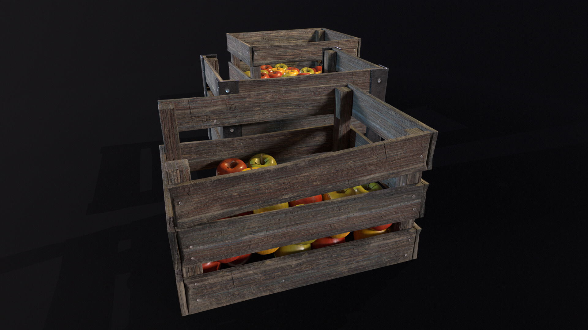 Old Used Medieval Apple Crates - 3D Model by clockworkcreations