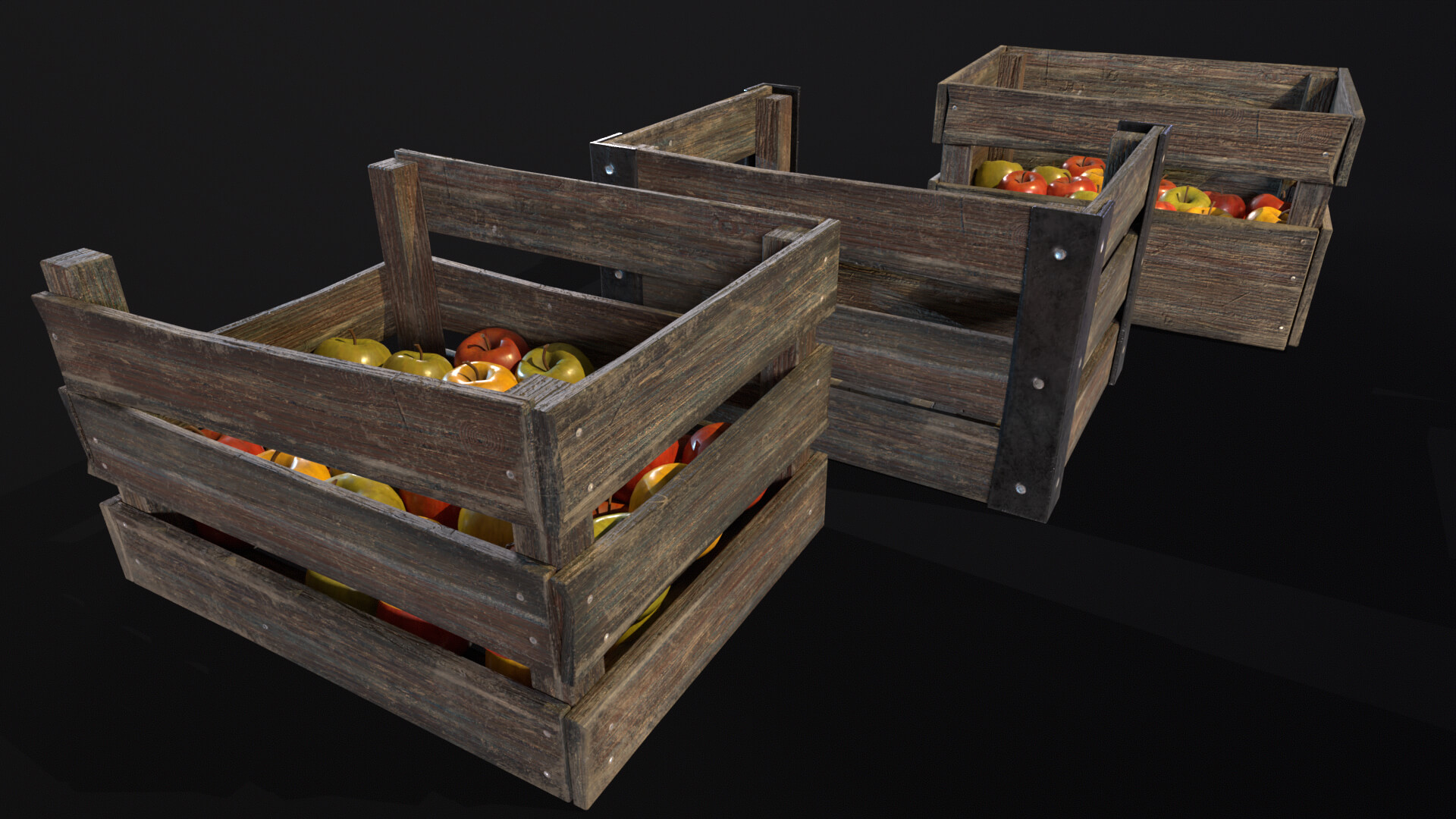 Old Used Medieval Apple Crates - 3D Model by clockworkcreations
